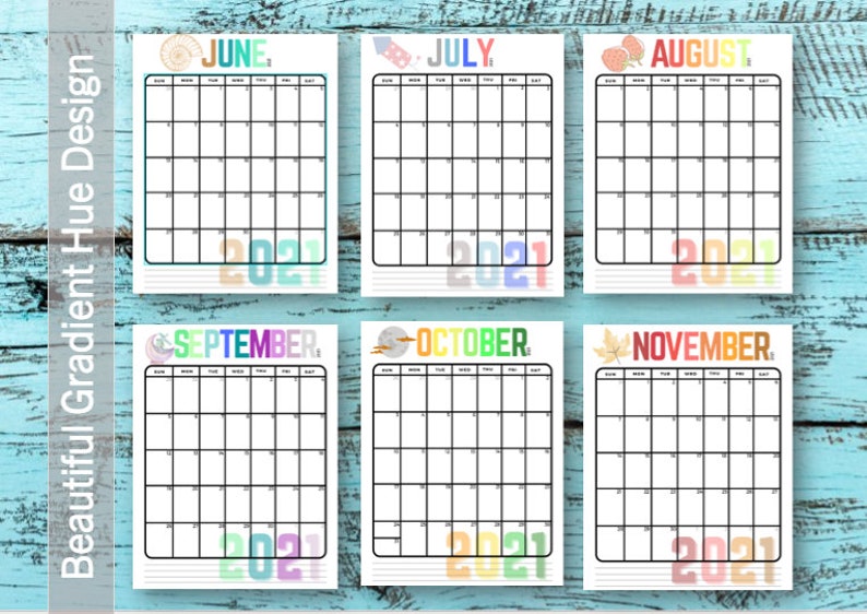Printable Monthly Calendar 2021-2022 Digital Planner Gradient Theme ...