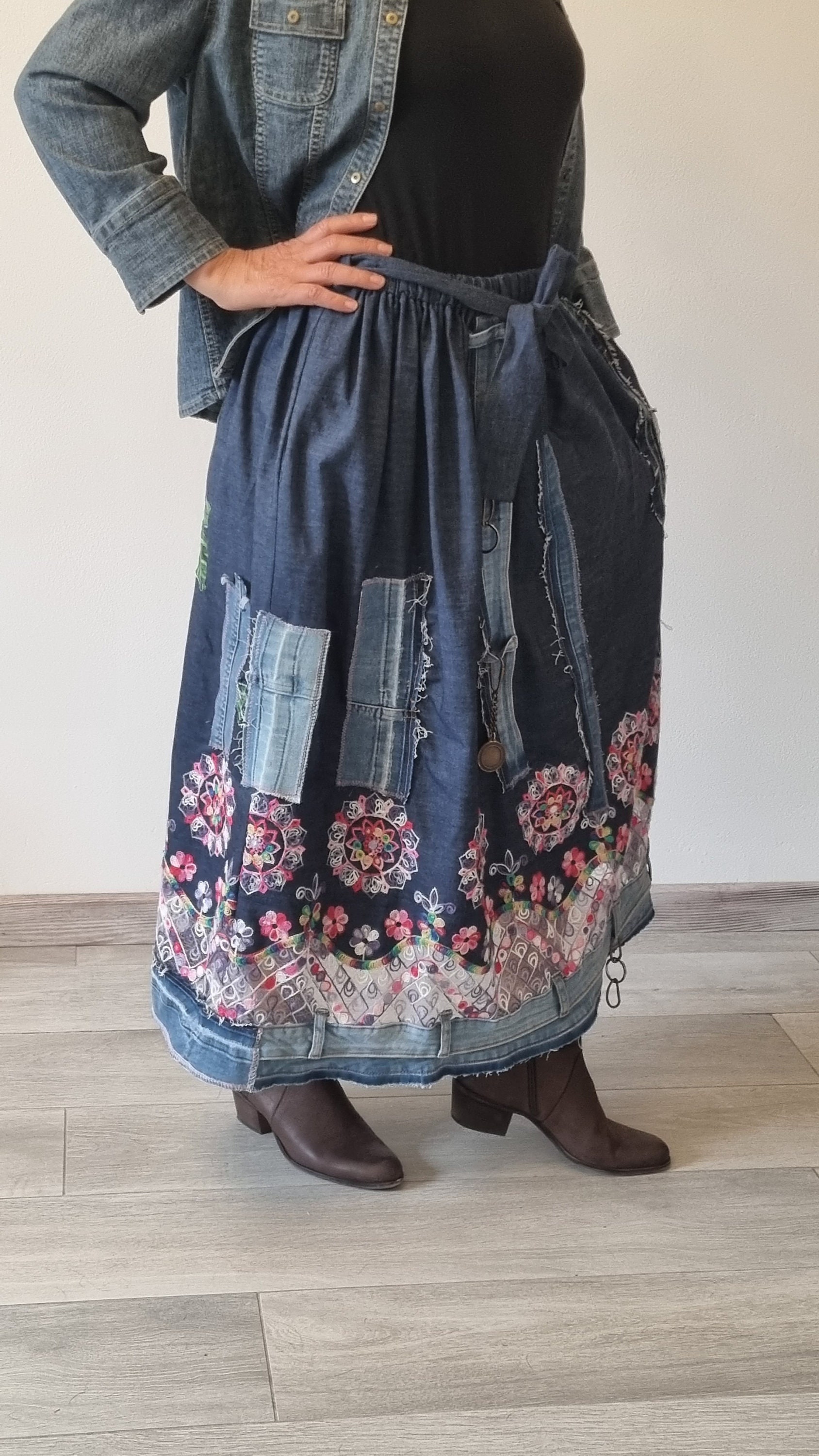 Upcycled Denim Skirt,upcycled Clothing,elastic Waist Skirt,boho Skirt ...