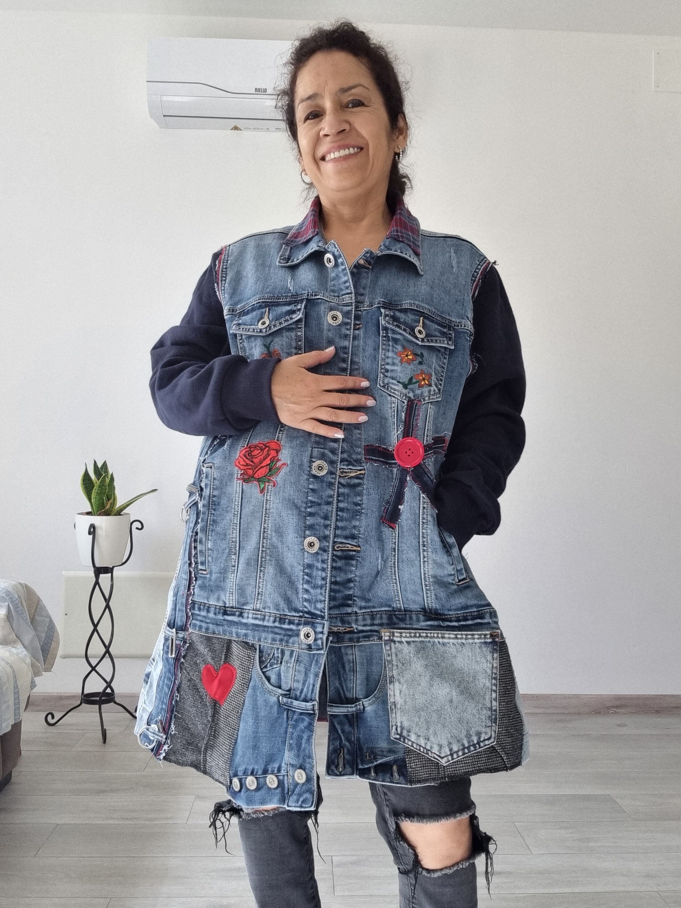 Upcycled Clothing Women,recycled Denim Jacket, Patchwork Denim Jacket ...