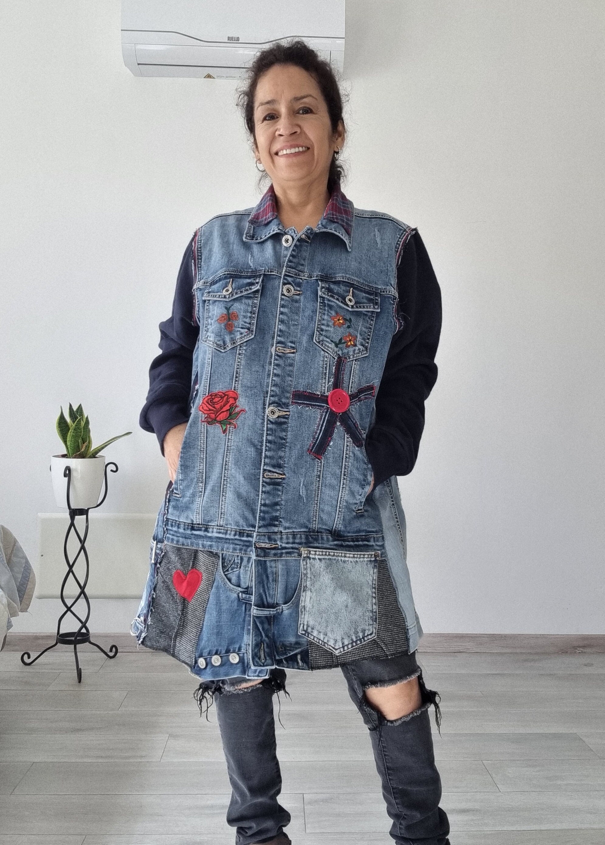 Upcycled Clothing Women,recycled Denim Jacket, Patchwork Denim Jacket ...