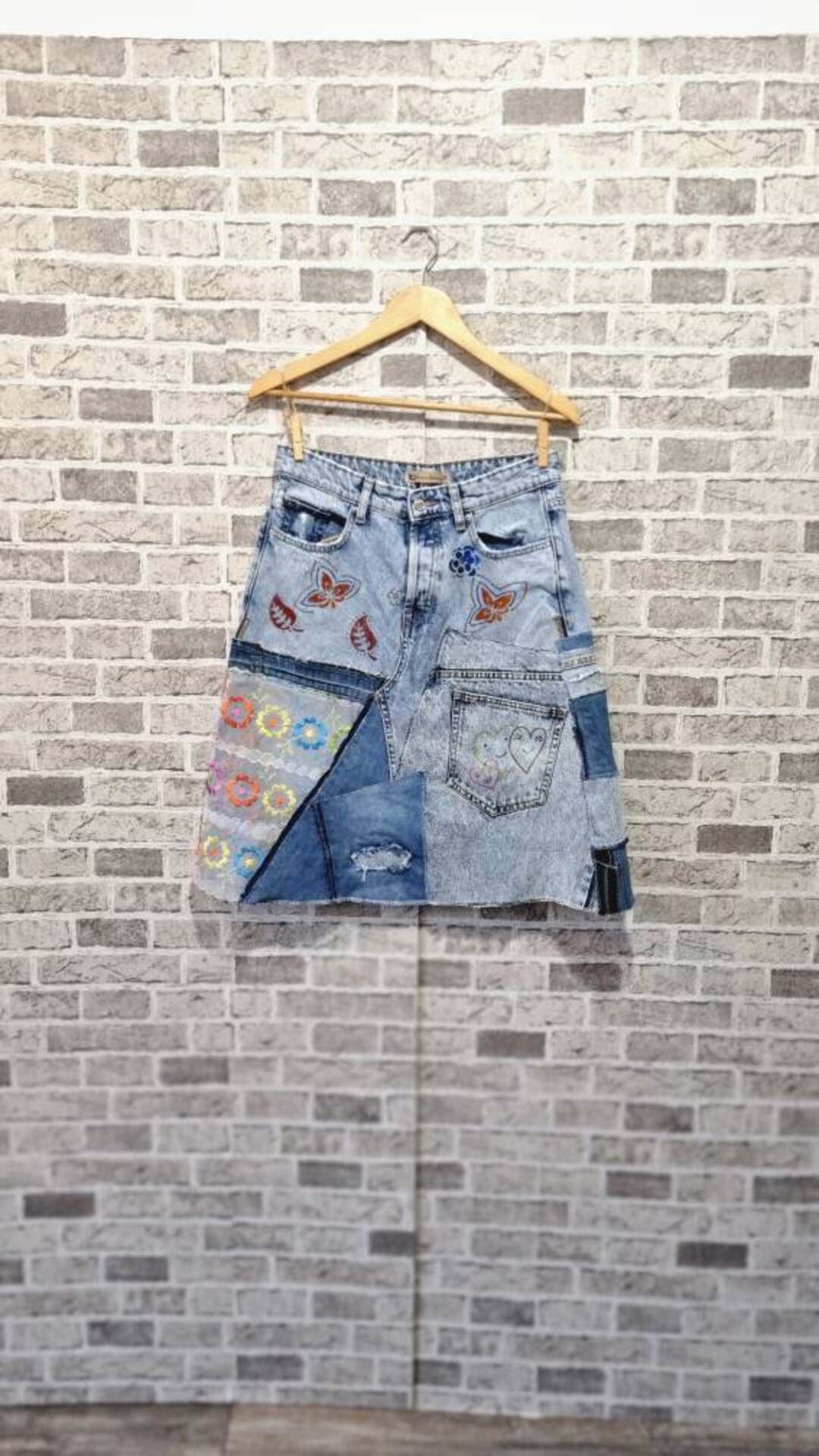 Upcycled Denim Skirt,recycled Clothing Skirt,distressed Skirt,patchwork ...