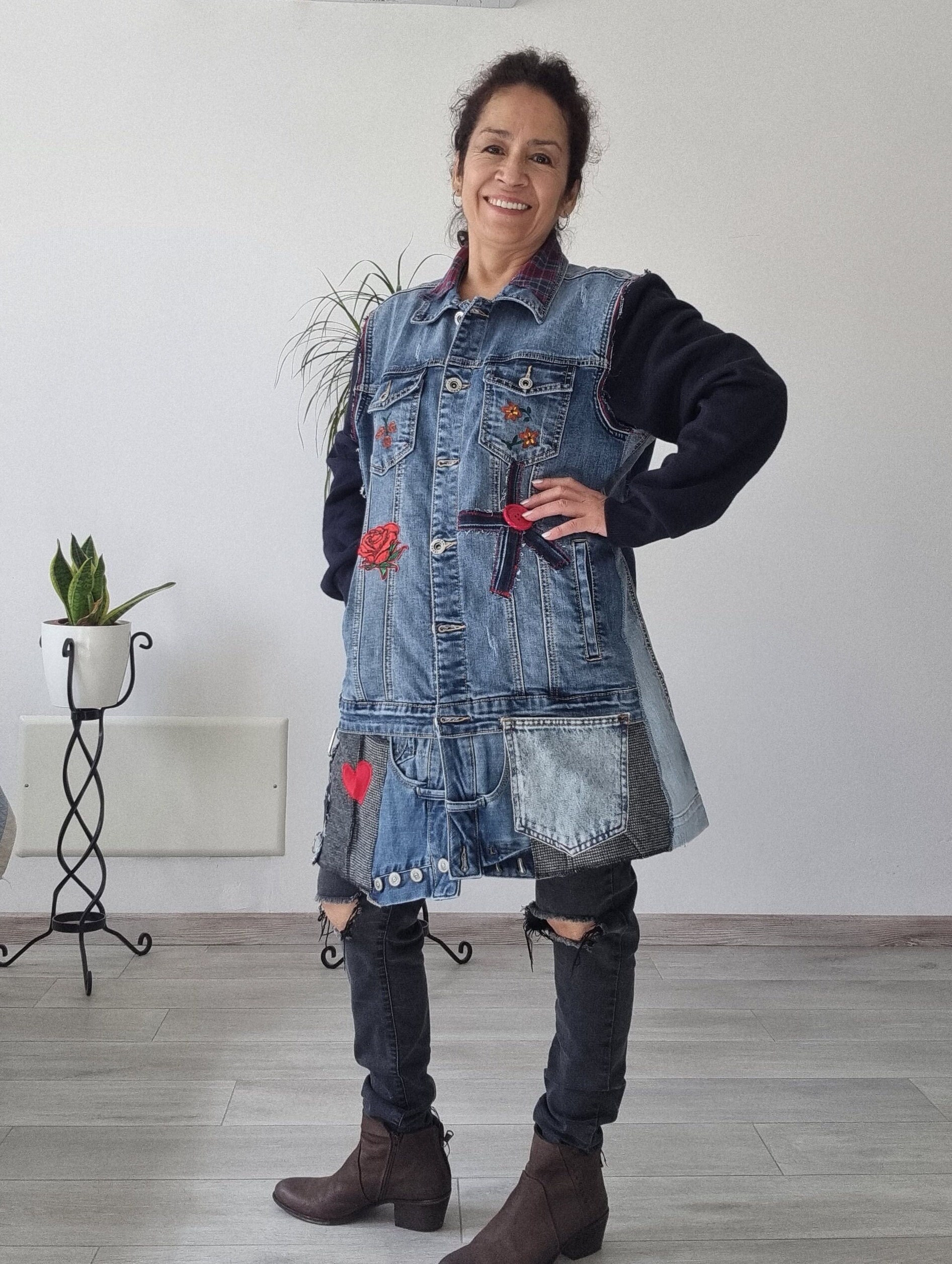 Upcycled Clothing Women,recycled Denim Jacket, Patchwork Denim Jacket ...