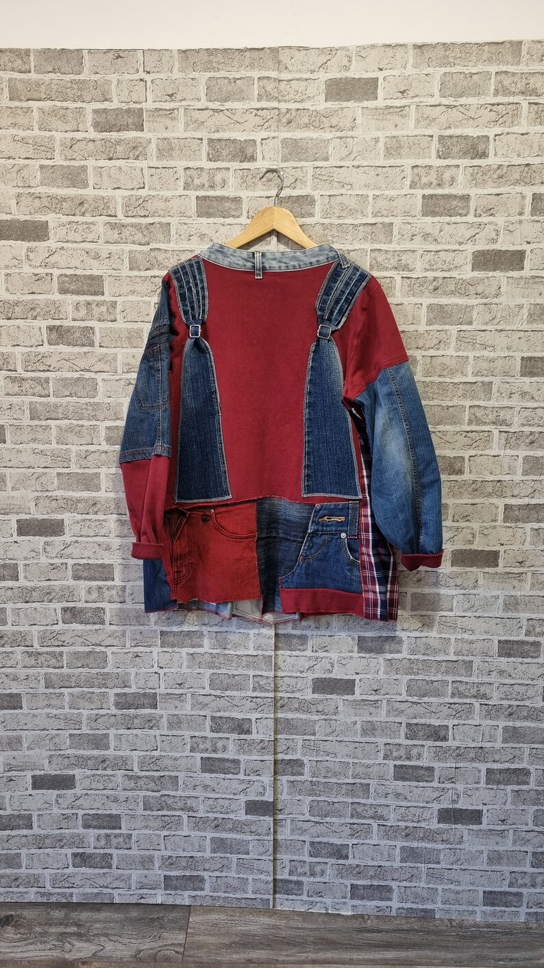 Upcycled Denim Top,patchwork Denim Sweater Shirt L,upcycled Clothing ...