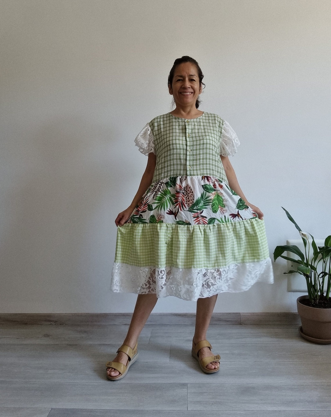 Patchwork Dress Vintage,patchwork Dress Xl,shabby Chic Dress,recycled ...