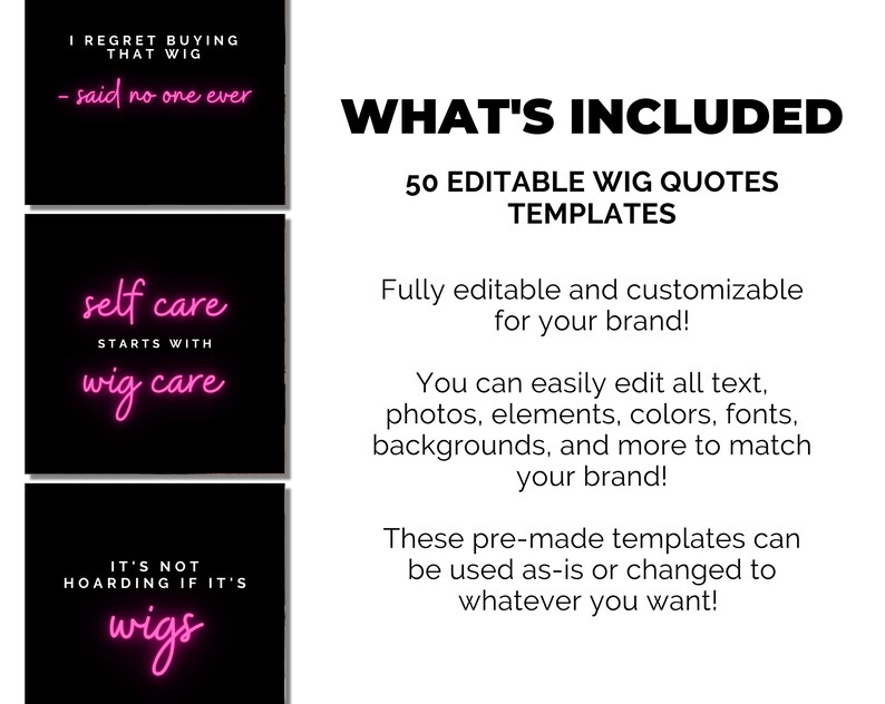Social Media Canva Template Wigs and Hair 50 Wig Feed Layout Design ...