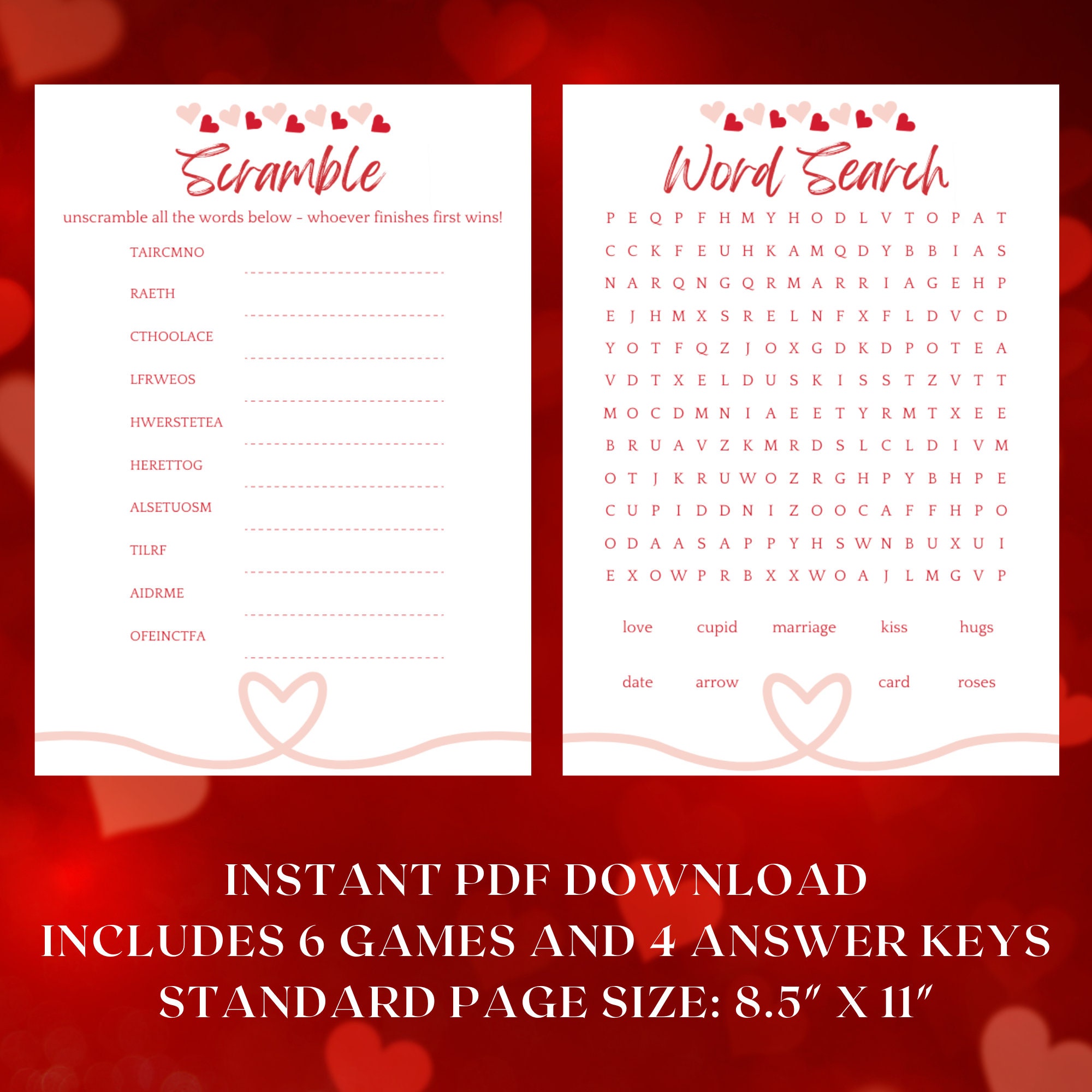 Valentine's Game Pack Valentine Printable Games Valentine's Party Games ...