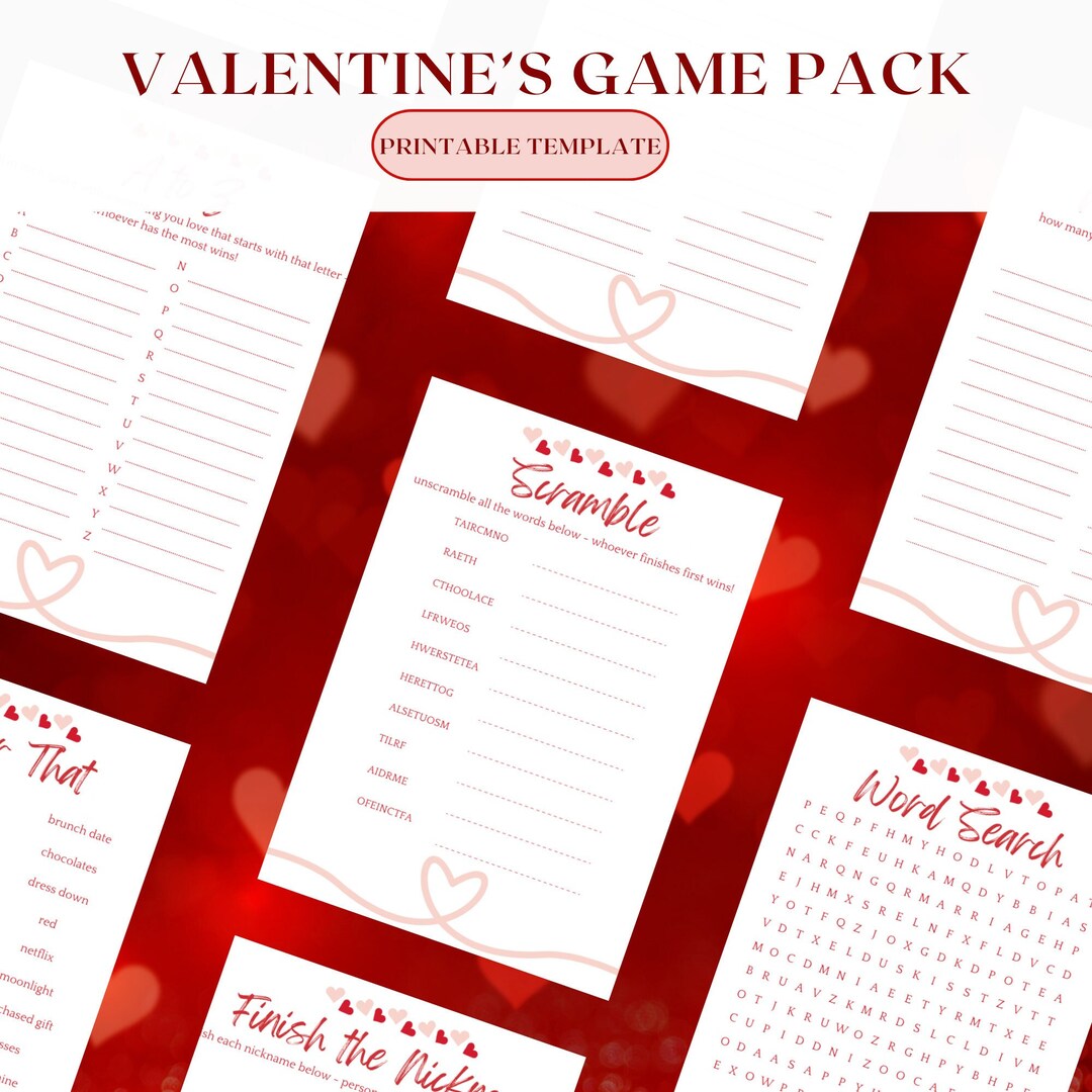 Valentine's Game Pack Valentine Printable Games Valentine's Party Games ...