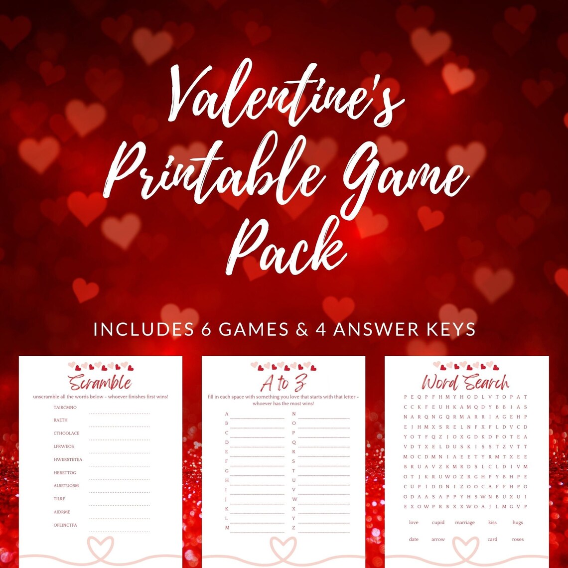 Valentine's Game Pack Valentine Printable Games - Etsy