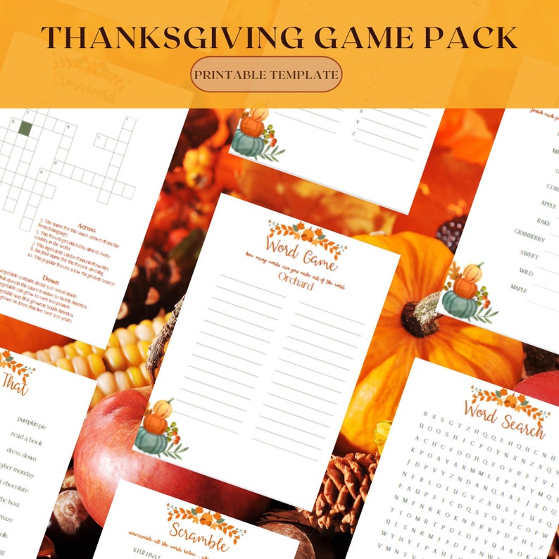 Thanksgiving Game Pack Thanksgiving Printable Games Thanksgiving Party ...