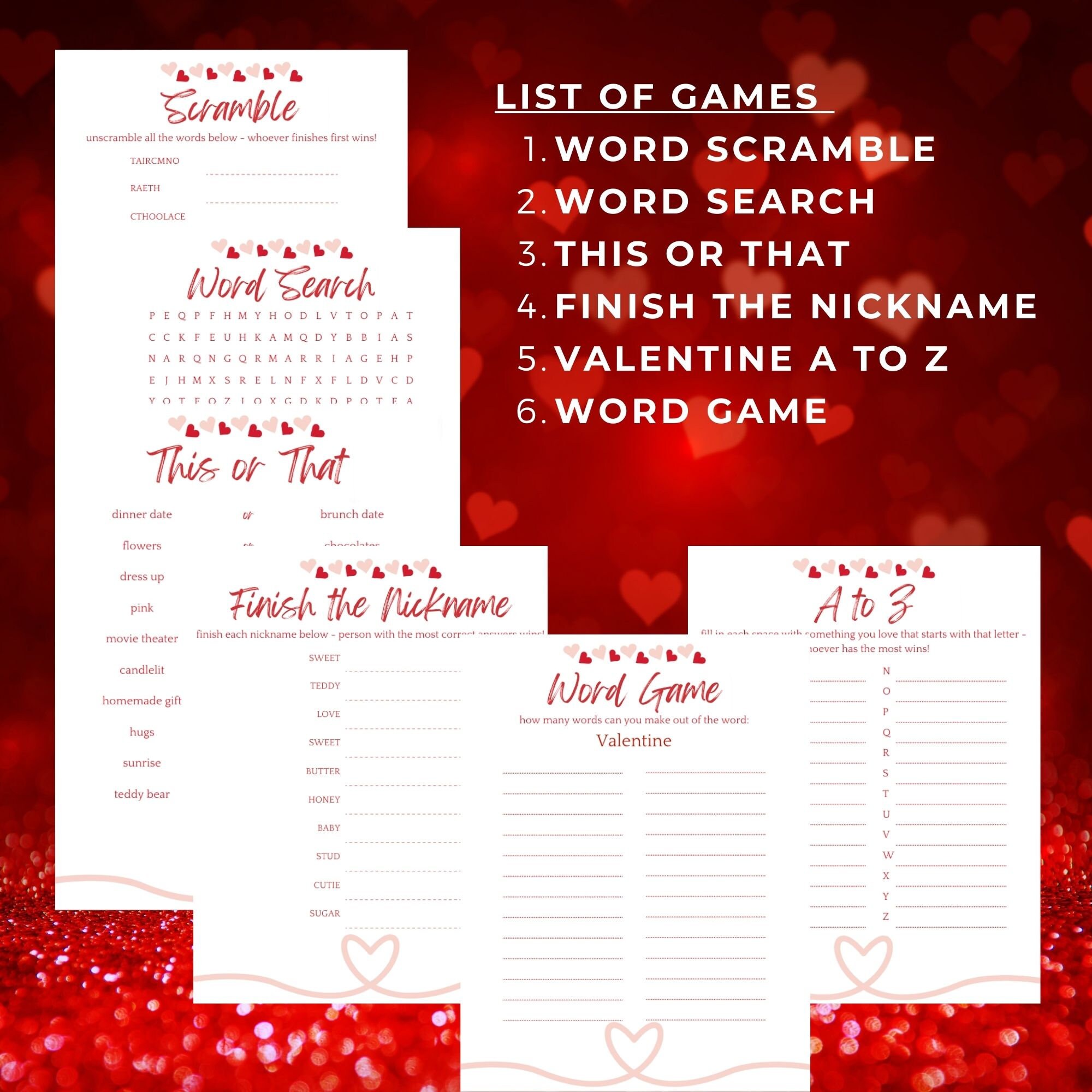 Valentine's Game Pack Valentine Printable Games - Etsy