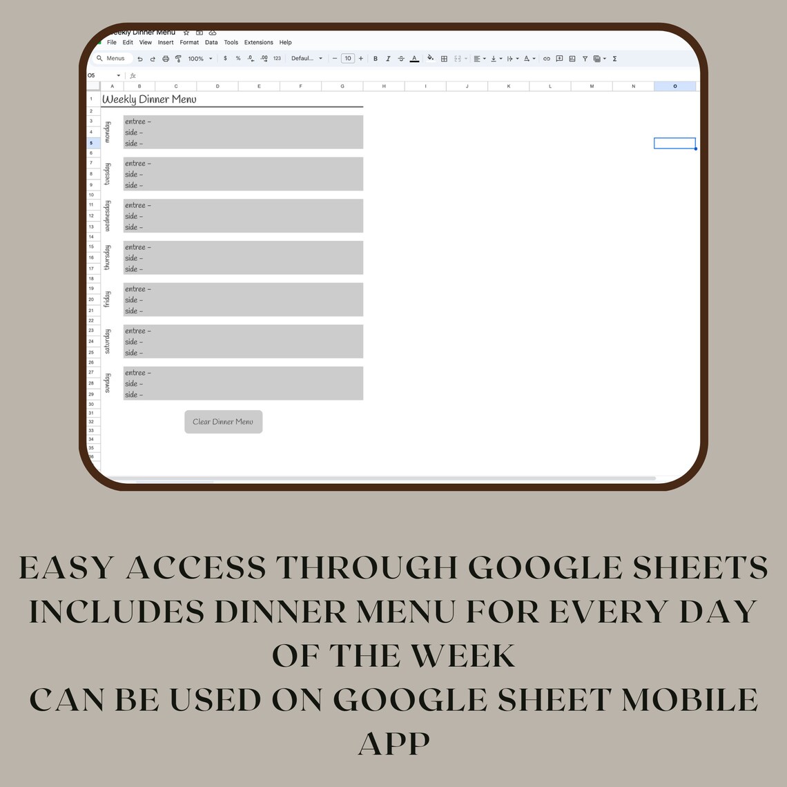 Weekly Dinner Menu Plan – Google Sheets Template for Easy Meal Planning ...