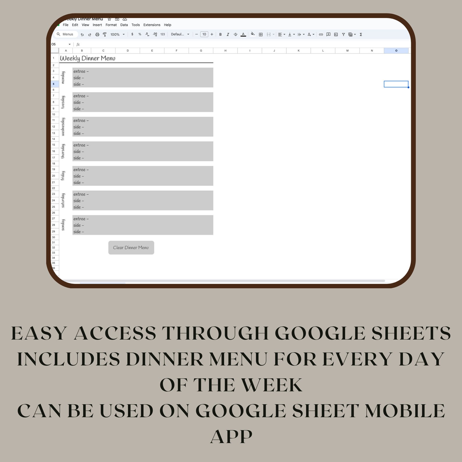 Weekly Dinner Menu Plan – Google Sheets Template for Easy Meal Planning ...
