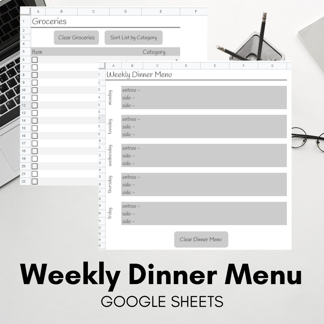Weekly Dinner Menu Plan Google Sheets Meal Planner - Etsy