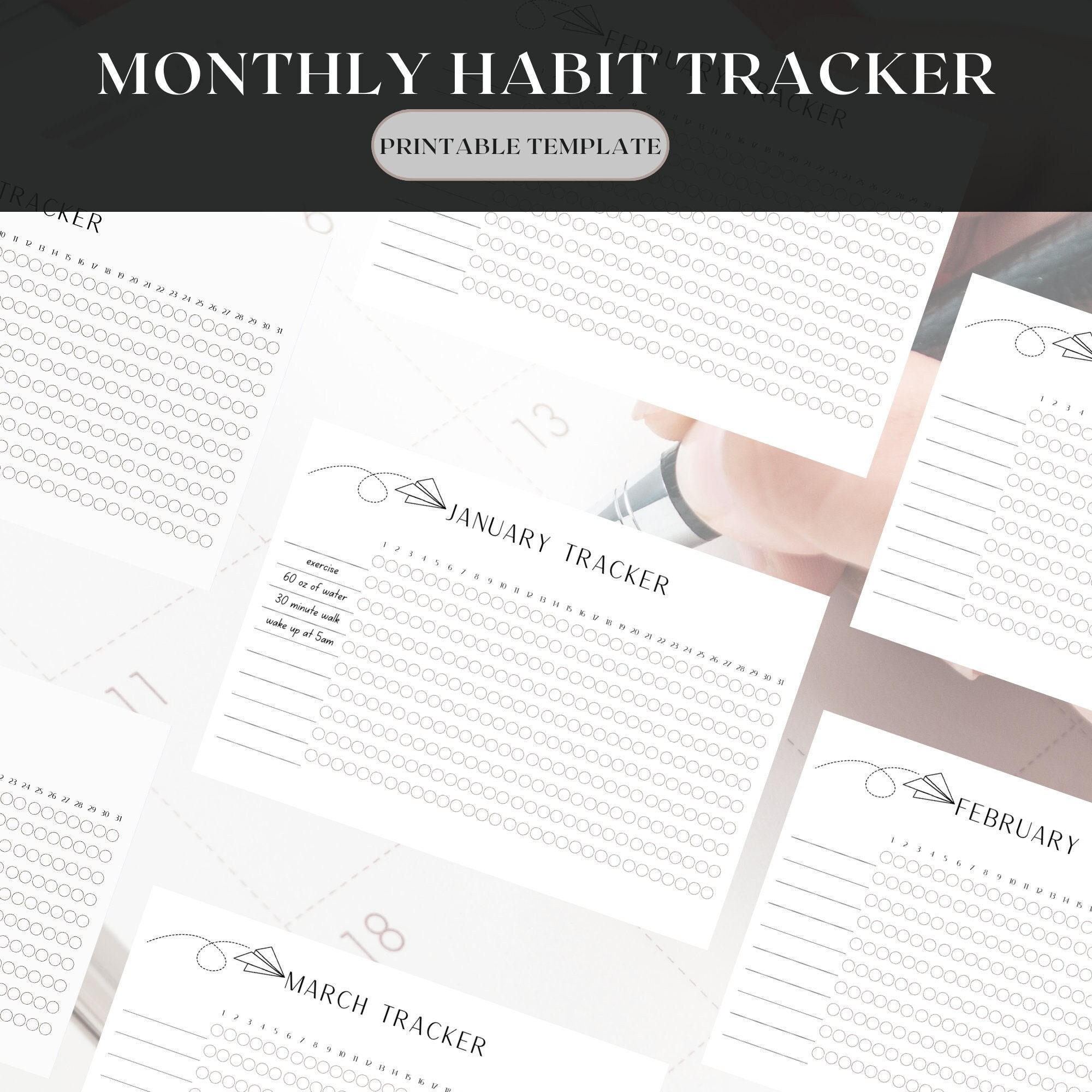 Monthly Habit Tracker Printable Tracker Instant Download Goal Tracker ...