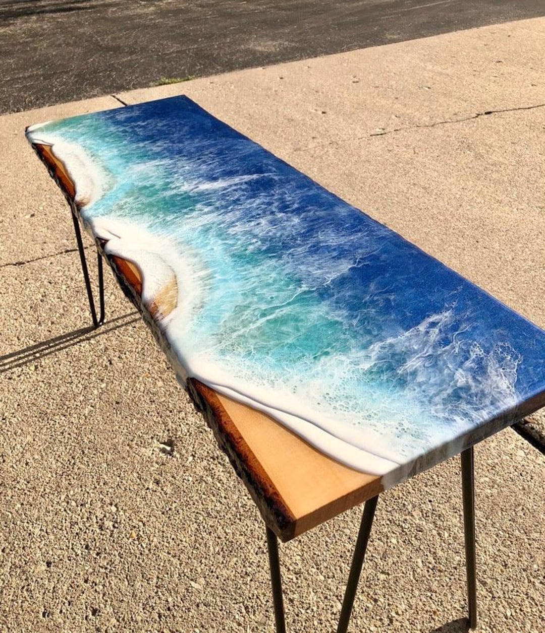 Resin Beach Coffee Table: Epoxy Ocean Decor, Coastal Entryway Bench (36 ...