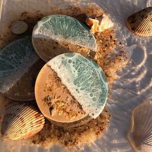 Resin Beach Coasters With Cork Backing: Coastal Home Decor/ Earth Tone ...