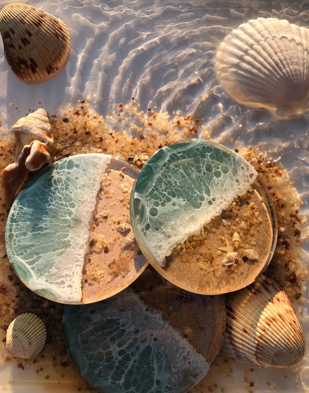 Resin Beach Coasters: Coastal Ocean Wave Design, Set of 4 Gift - Etsy