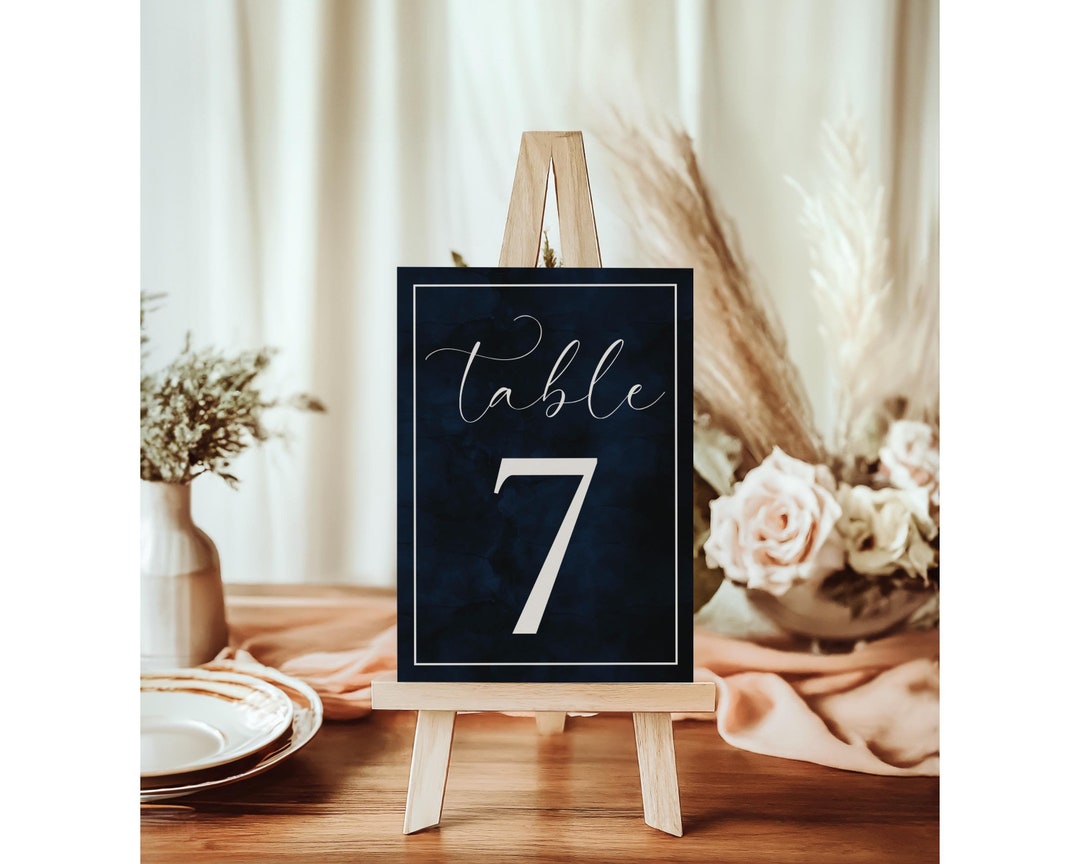 Navy Blue Table Signs - Printable Alcohol Ink Watercolour Table Number ...
