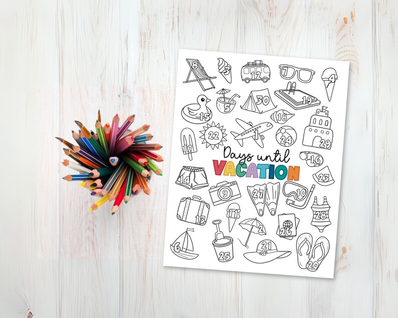 Printable Vacation Countdown Coloring Page: 30 Day Travel Activity (PDF ...