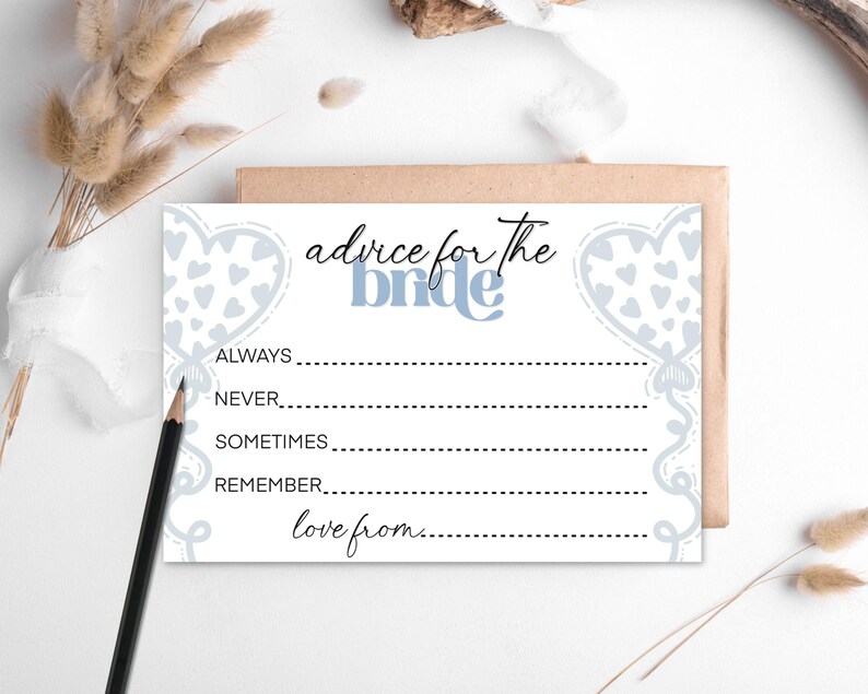 Printable Bridal Shower Advice Cards: Something Blue Guest Book ...