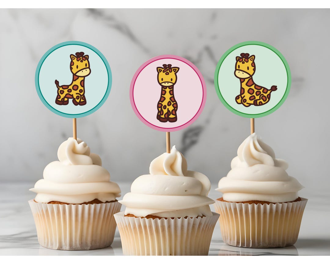 Giraffe Cupcake Topper - Printable Giraffe Cupcake Toppers Set of 3 ...