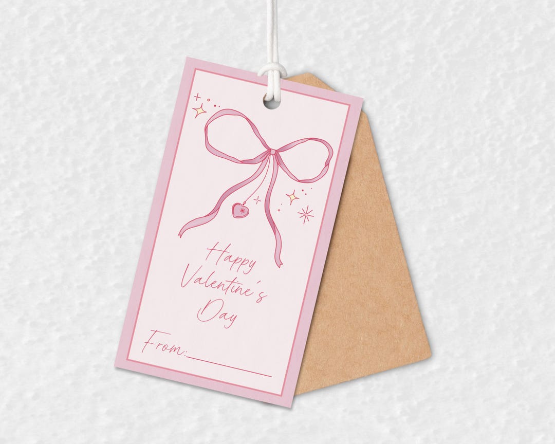 Printable Pink Bow Valentine's Day Favor Tags: Elegant Printable Gift ...