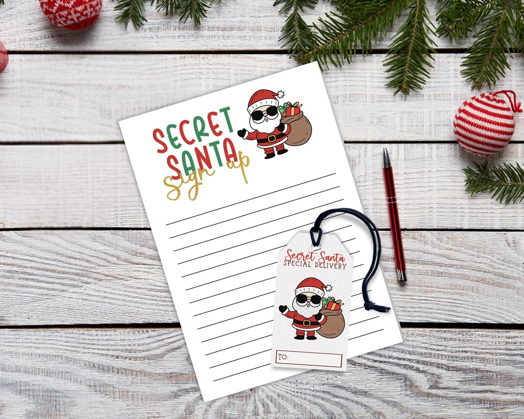 Printable Secret Santa Set - Secret Santa Form and Gift Tags - Work ...