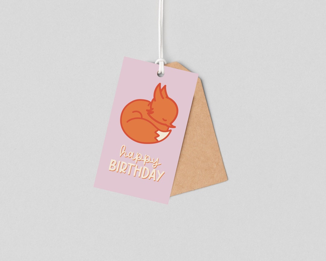 Printable Fox Happy Birthday Gift Tag - Pink Fox Gift Tag - Happy ...