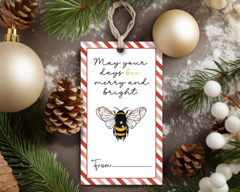 Bee Merry Christmas Gift Tag - Printable Christmas Bee Treat Tag ...