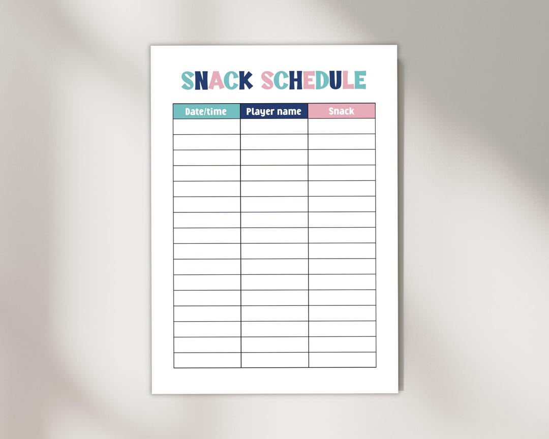 Snack Sign up Sheet for Game Day Snacks - Printable Snack Schedule ...