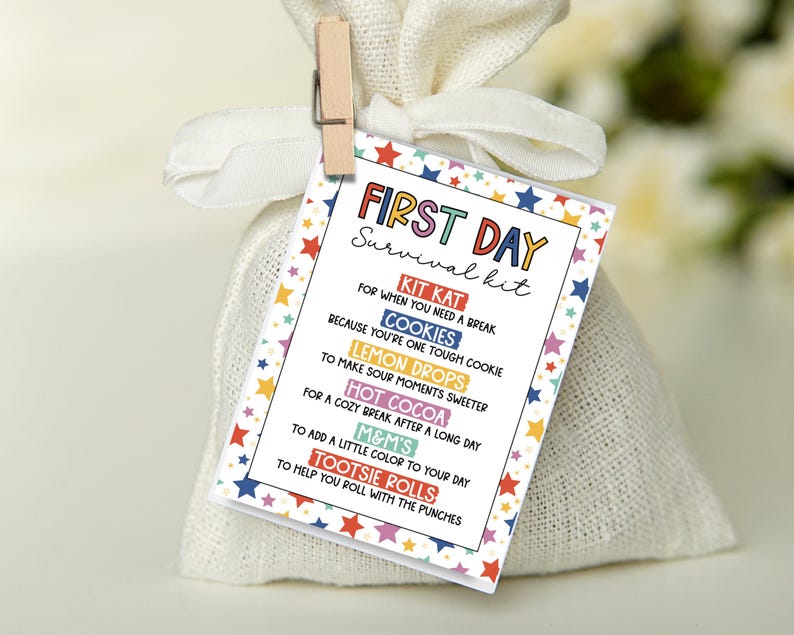 Printable First Day Survival Kit Gift Tags - Printable Instant Download ...