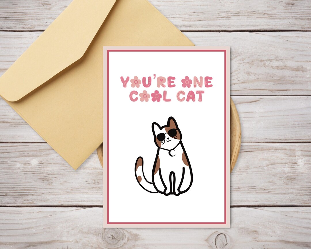 Printable Cat Card Printable - Brown and White Cat Themed Card - Friend ...