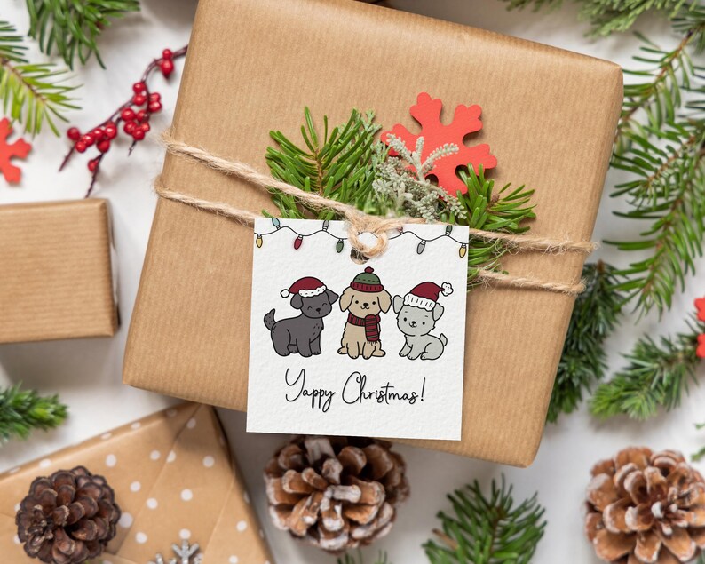 Printable Christmas Dog Gift Tags: Punny Holiday Pet Gift Labels (PNG ...