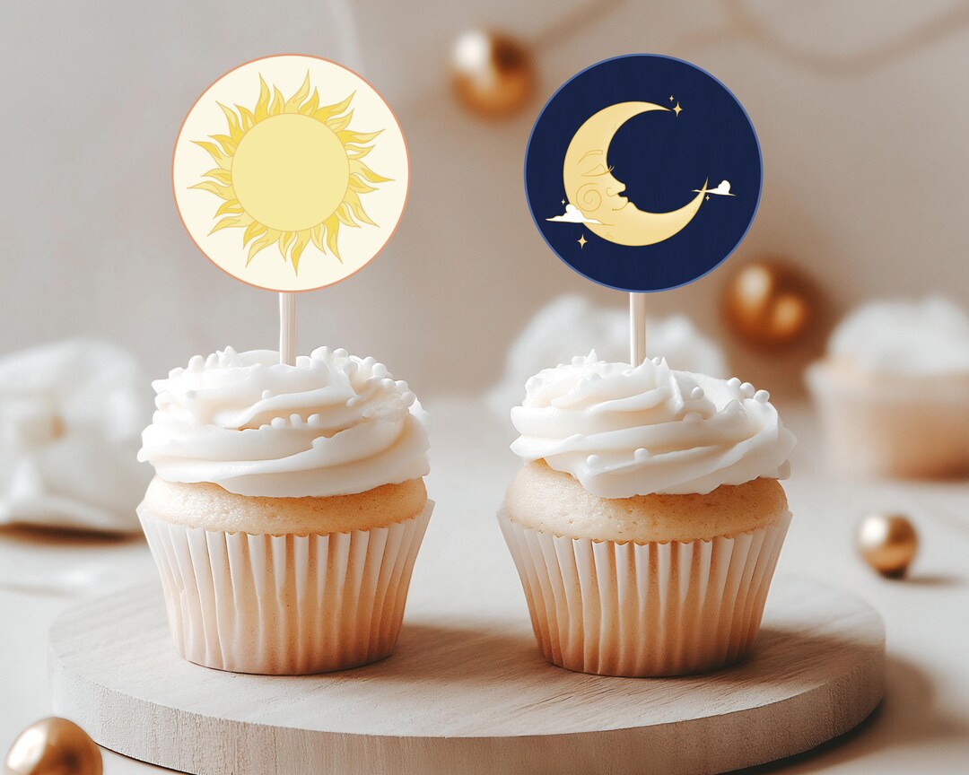 Printable Sun and Moon Cupcake Toppers: Celestial Birthday Decor ...
