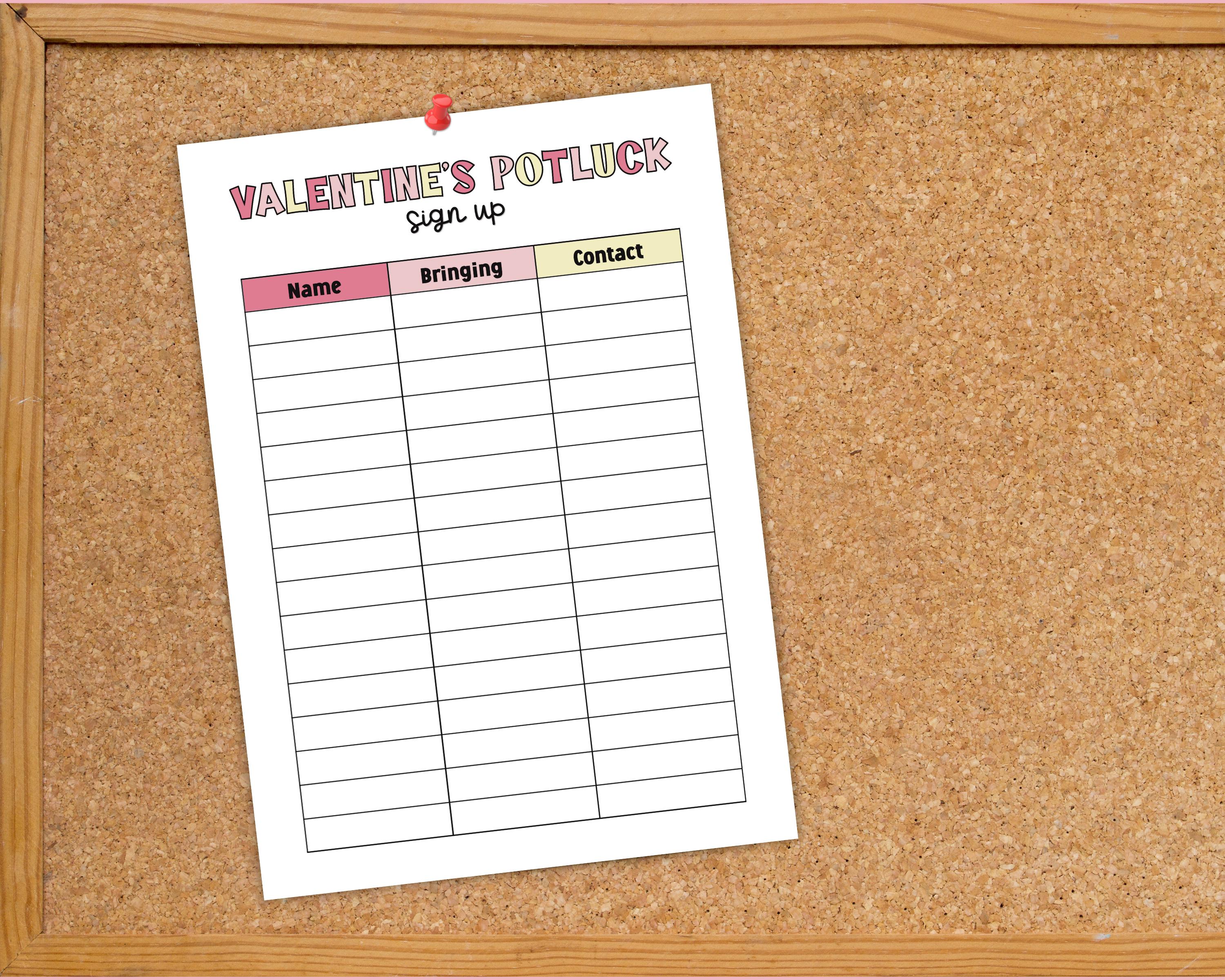 Printable Valentine's Potluck Sign up Sheet: Printable Party Planner ...