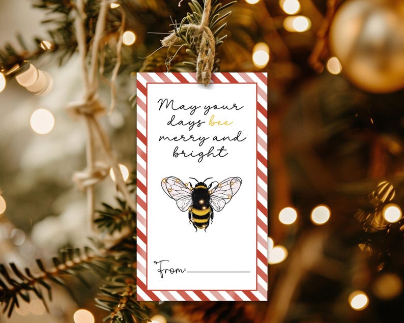 Bee Merry Christmas Gift Tag - Printable Christmas Bee Treat Tag ...