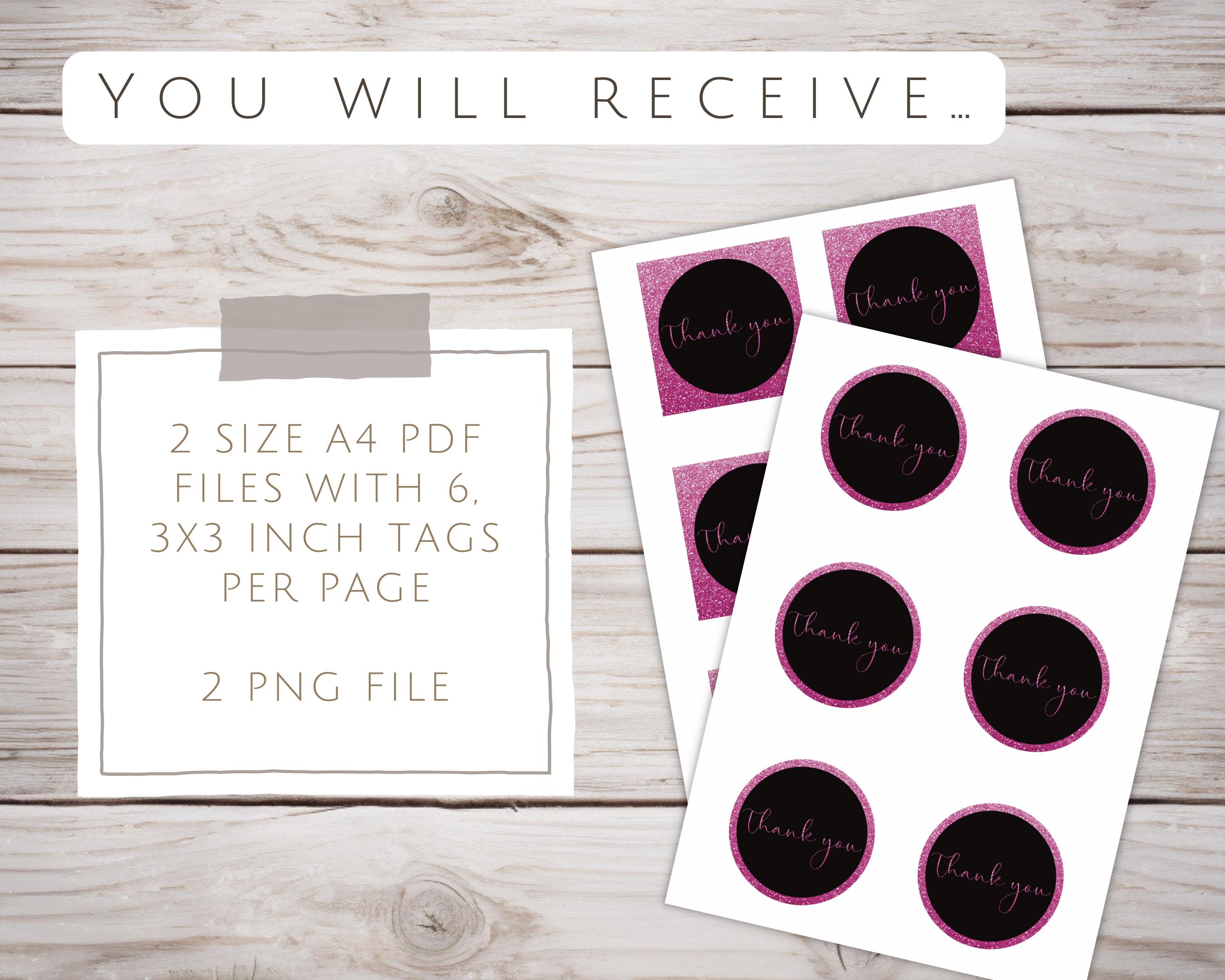 Printable Hot Pink Glitter Thank You Tags: Printable Favor Labels (PDF ...