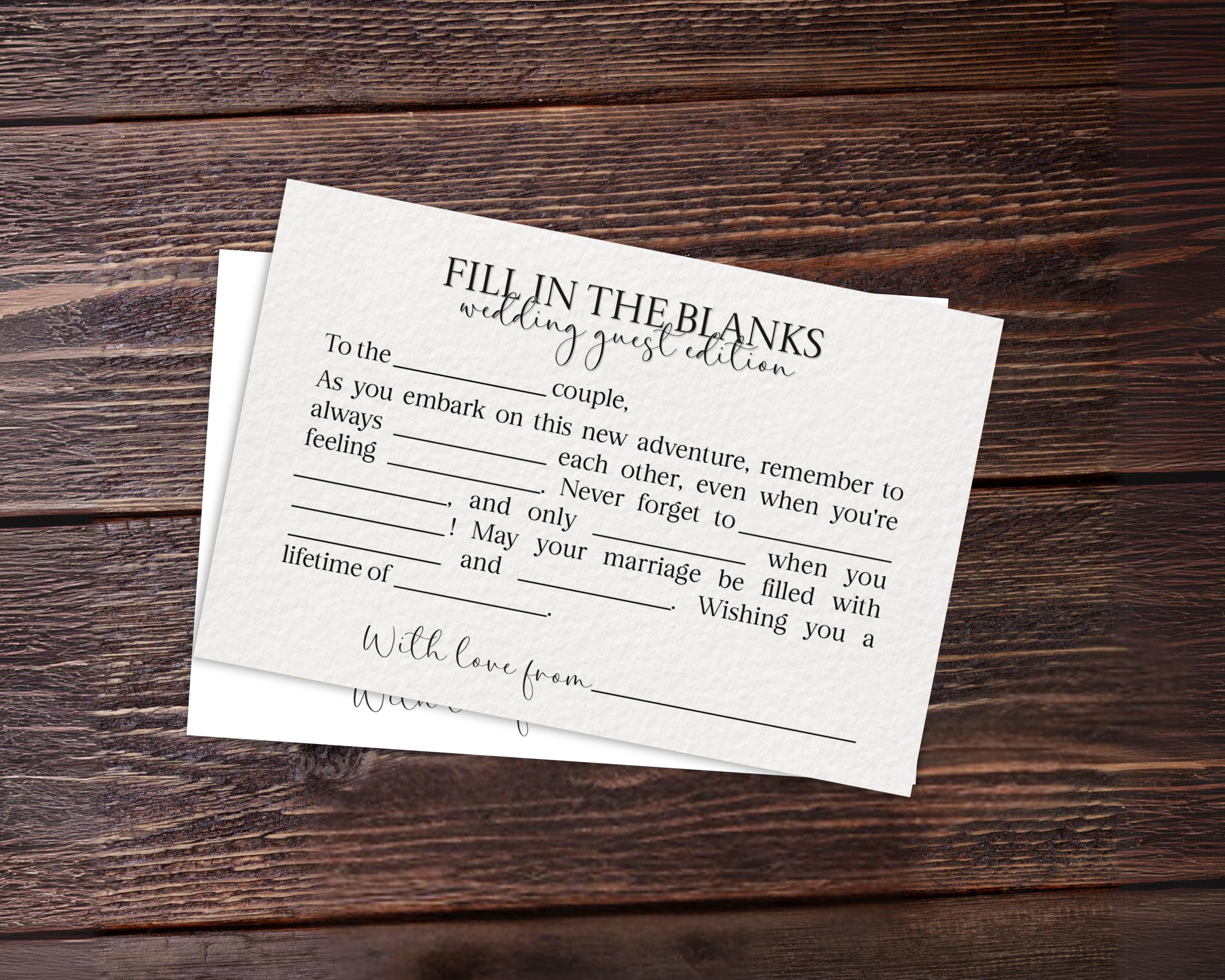 Printable Minimalist Wedding Advice Cards: Fill in the Blanks Keepsake ...