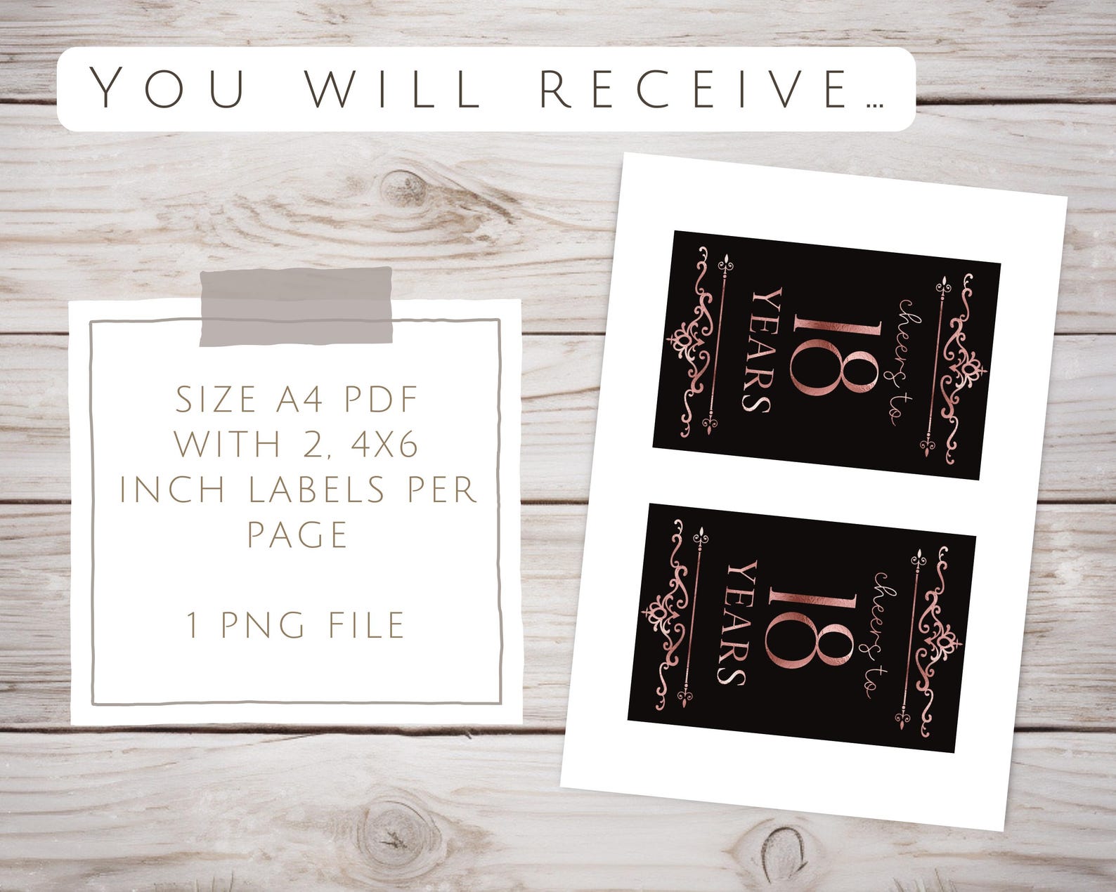 18th Birthday Wine Label: Cheers to 18 Years, Black and Rose Gold ...