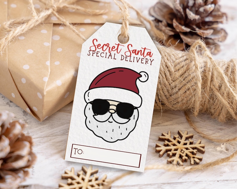 Secret Santa Tag Printable Printable Santa Tag Santa Wearing Sunglasses ...