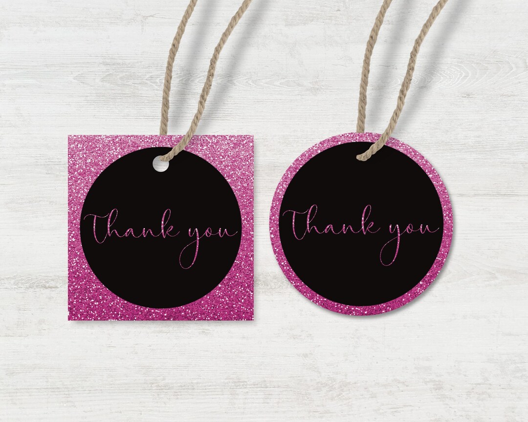 Printable Hot Pink Glitter Thank You Tags: Printable Favor Labels (PDF ...