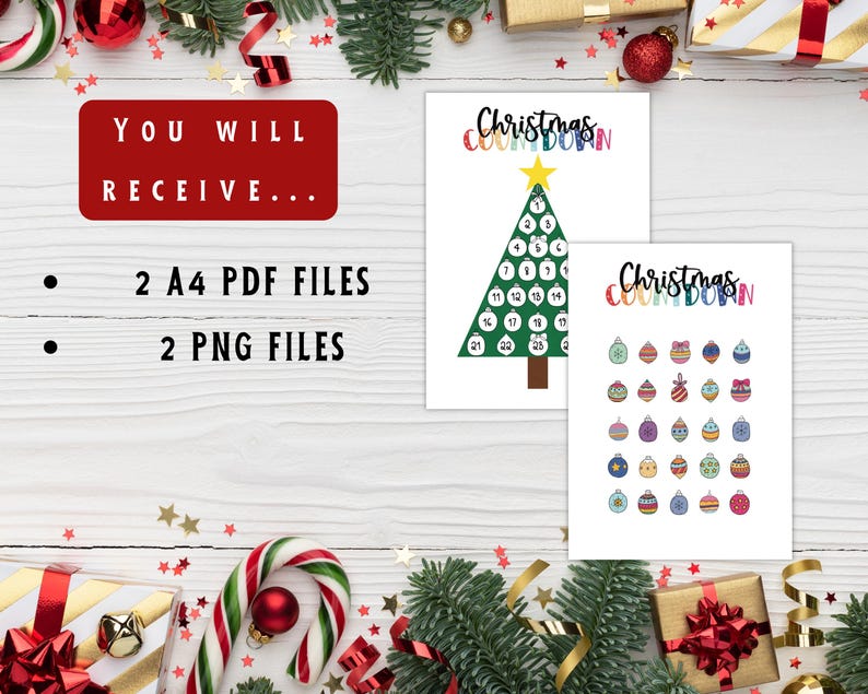 Printable Christmas Countdown Calendar: Tree & Ornaments (PDF) - Etsy