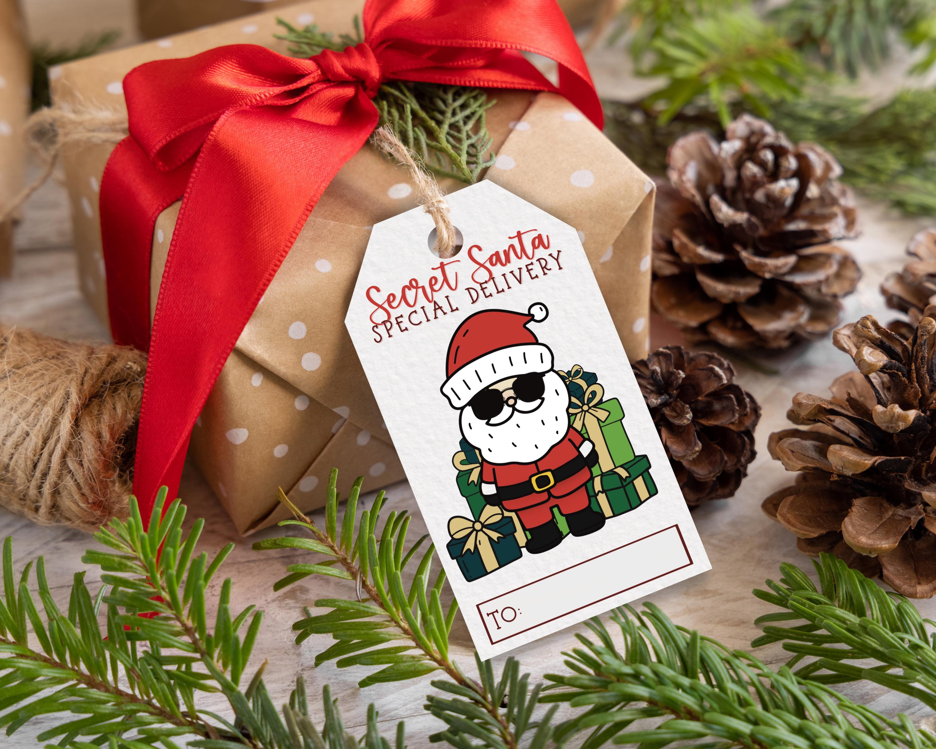 Secret Santa Tag Printable Printable Santa Tag Santa Wearing Sunglasses ...