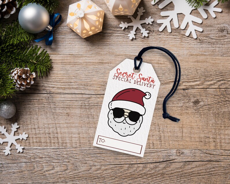 Secret Santa Tag Printable Printable Santa Tag Santa Wearing Sunglasses ...