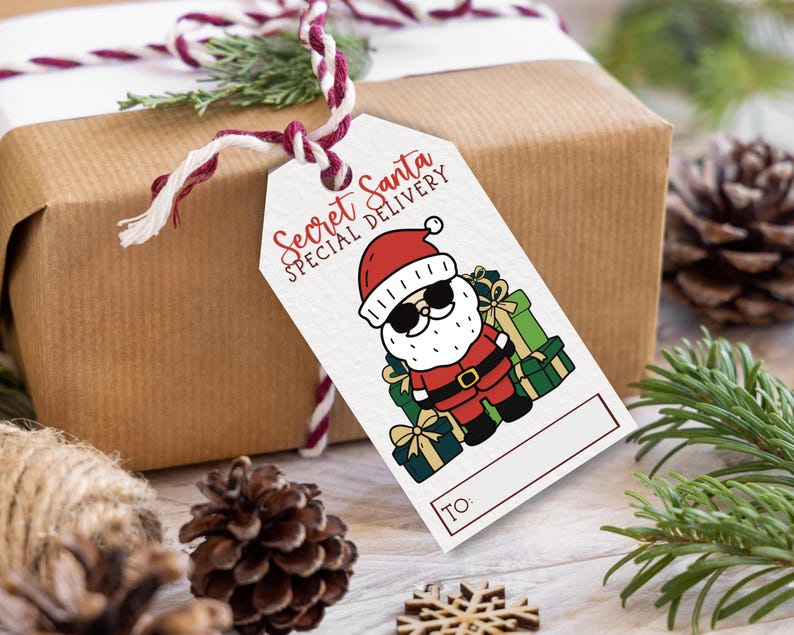 Secret Santa Tag Printable Printable Santa Tag Santa Wearing Sunglasses ...