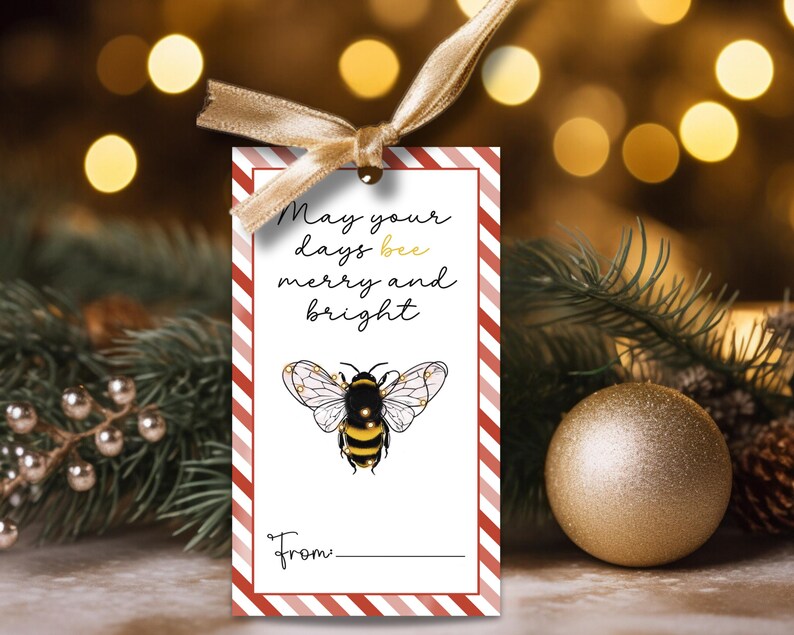 Bee Merry Christmas Gift Tag - Printable Christmas Bee Treat Tag ...