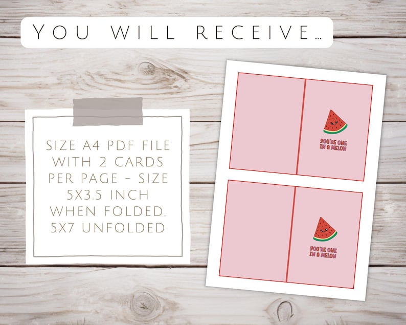 Printable One in A Melon Punny Valentine Card Watermelon Pun Card Cute ...