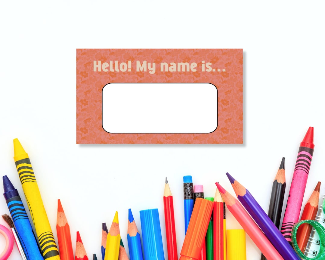 Blank Name Tag Printable - Orange Hello My Name is Name Label Blank ...