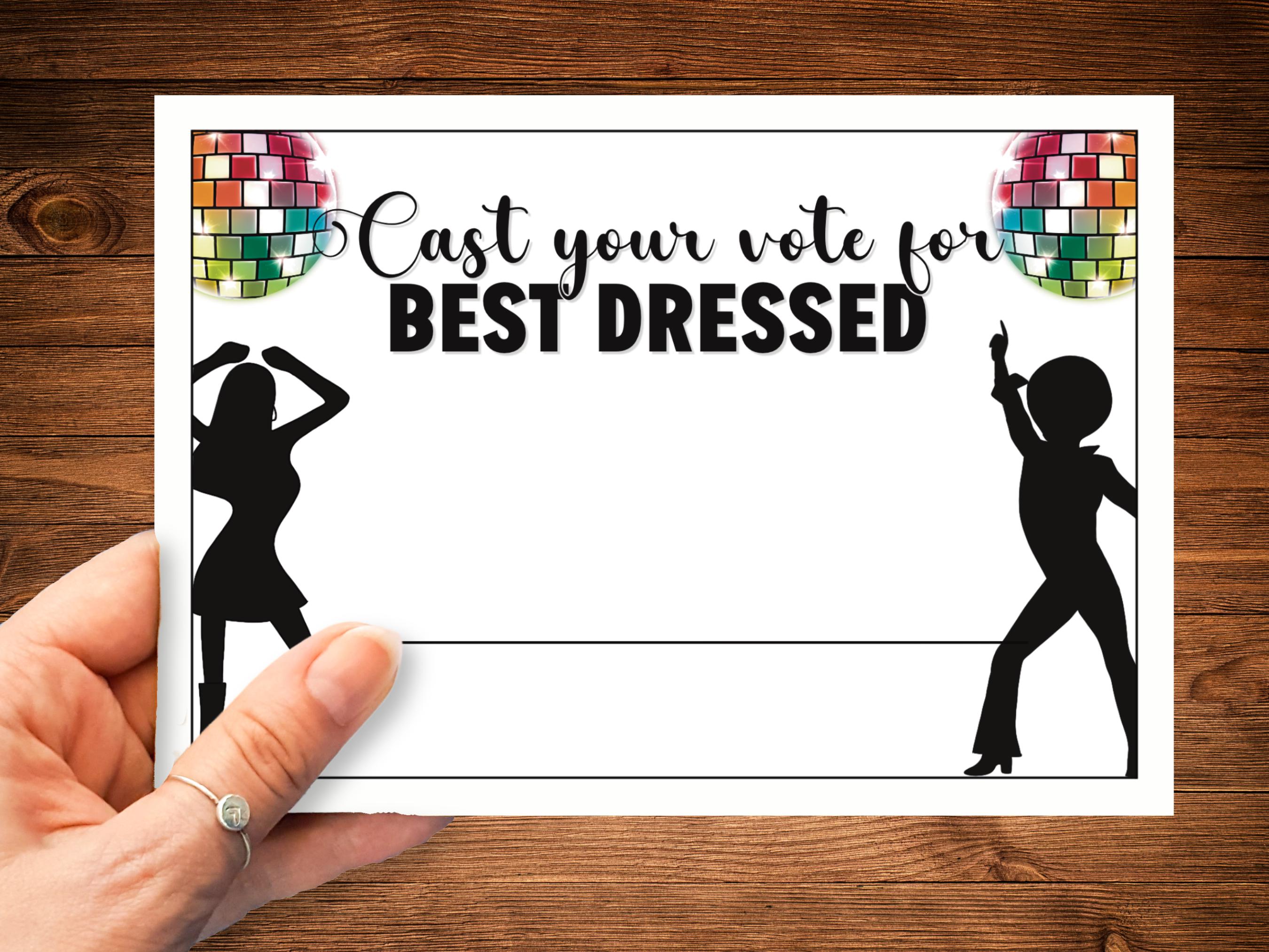 Best Dressed Voting Cards - Printable Ballot Cards for Disco Party Best ...