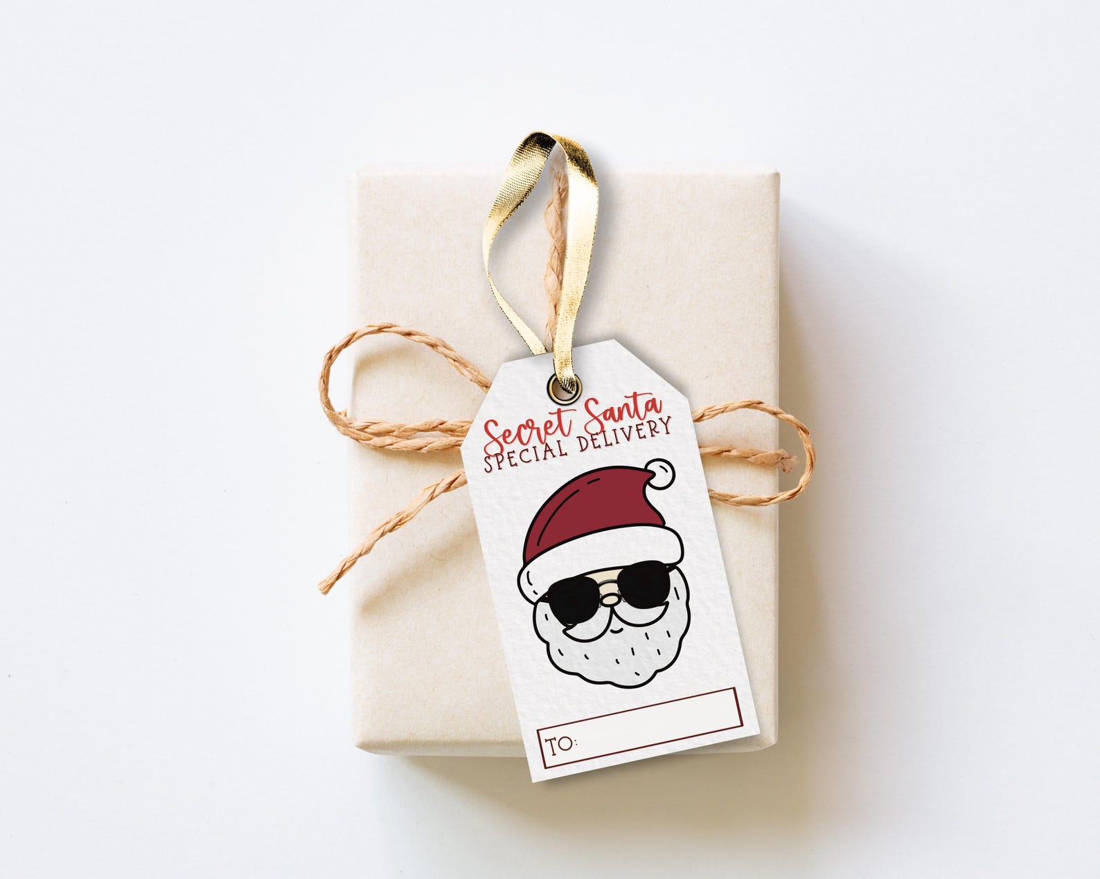 Secret Santa Tag Printable Printable Santa Tag Santa Wearing Sunglasses ...